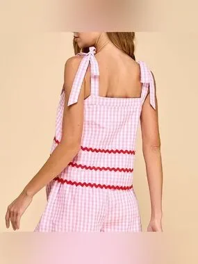 TCEC | Tops | Tcec Pink Gingham Tieshoulder Tank With Red Trim | Poshmark